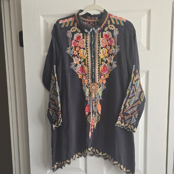 Johnny Was | Tops | Johnny Was Black Embellished Tunic With 34 Sleeves ...